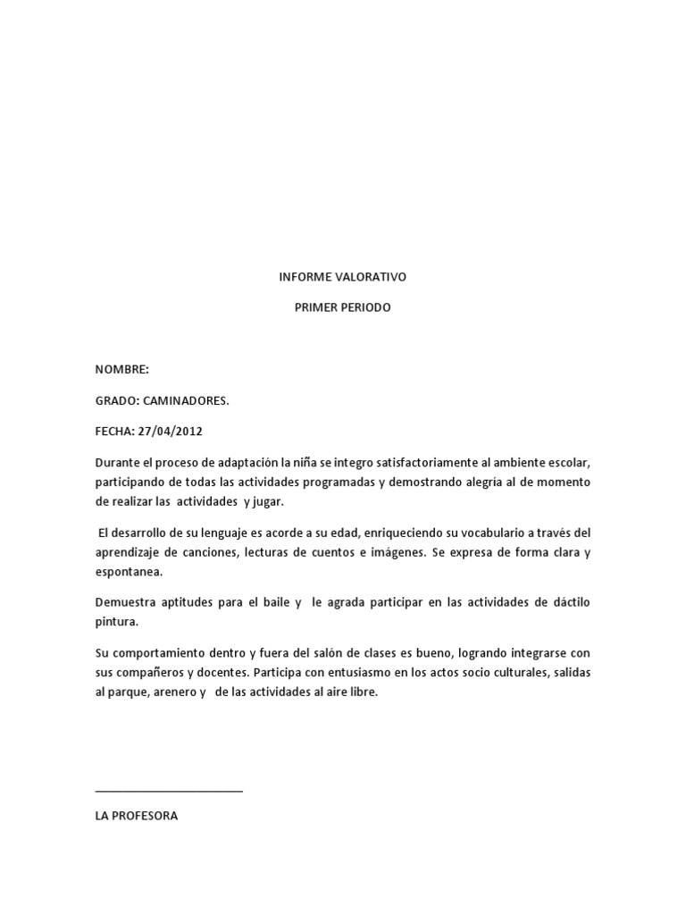 Informe Valorativo | PDF | Comportamiento | Aprendizaje