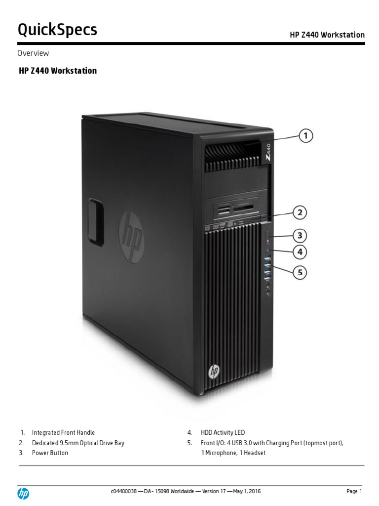 Quickspecs: HP Z440 Workstation | PDF | Solid State Drive | Hard Disk Drive