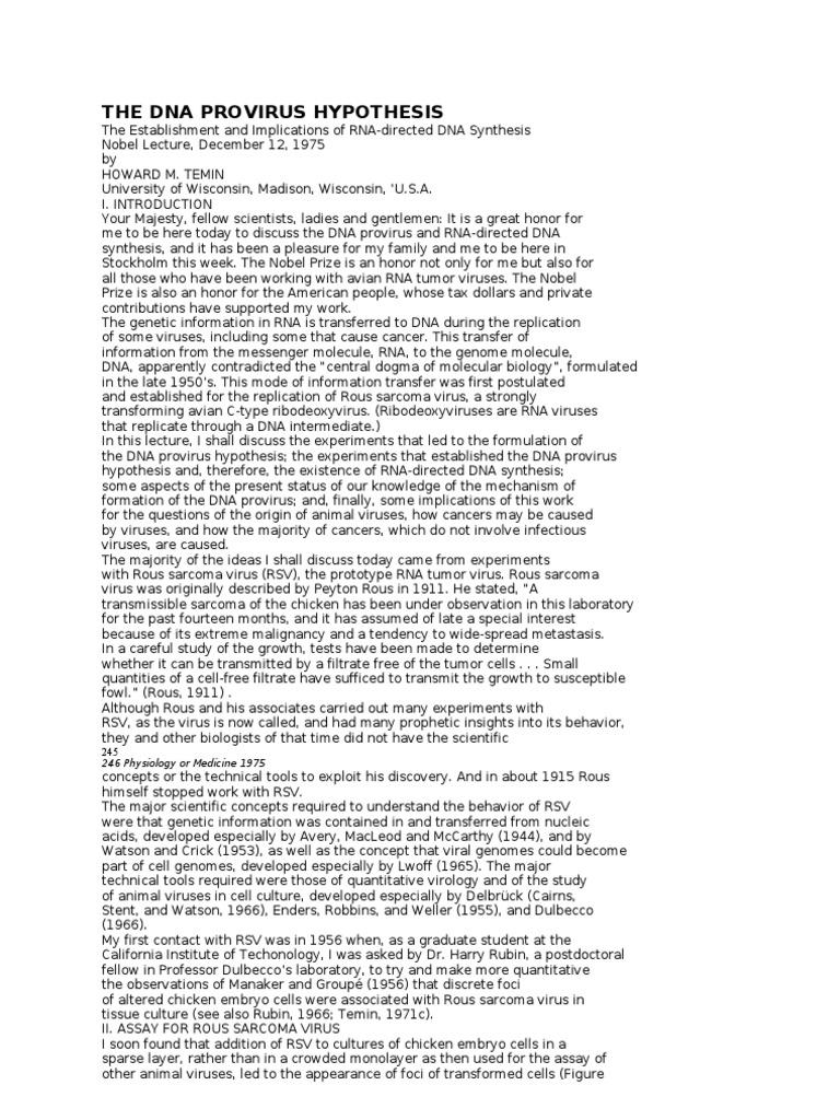 DNA Provirus Hypothesis Explained | PDF | Virus | Rna