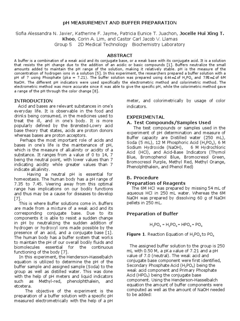 PH and Buffer Measurement Formal Report PDF | PDF | Ph | Buffer Solution
