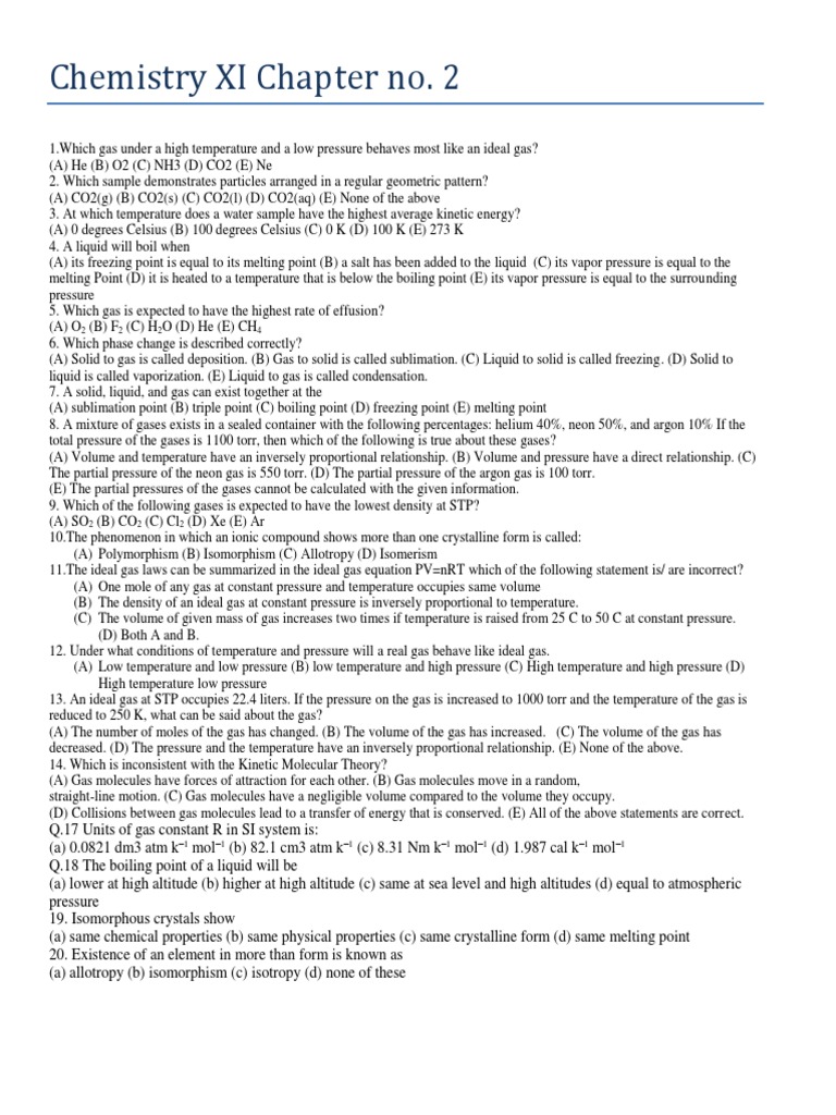 Chemistry XI Chapter No. 2 | PDF | Gases | Melting Point