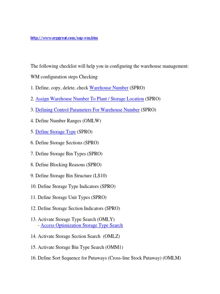 Set Up Check List WM | PDF