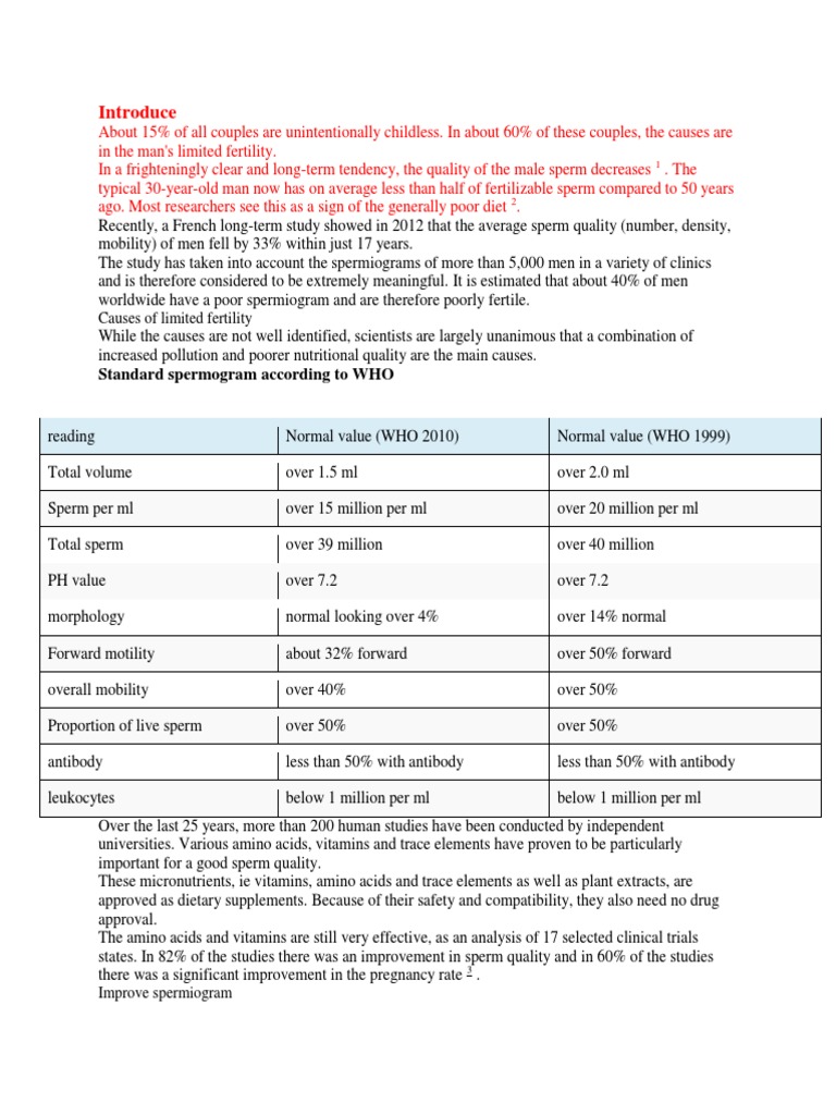 Introduce: Standard Spermogram According To WHO | PDF | Arginine | Cysteine