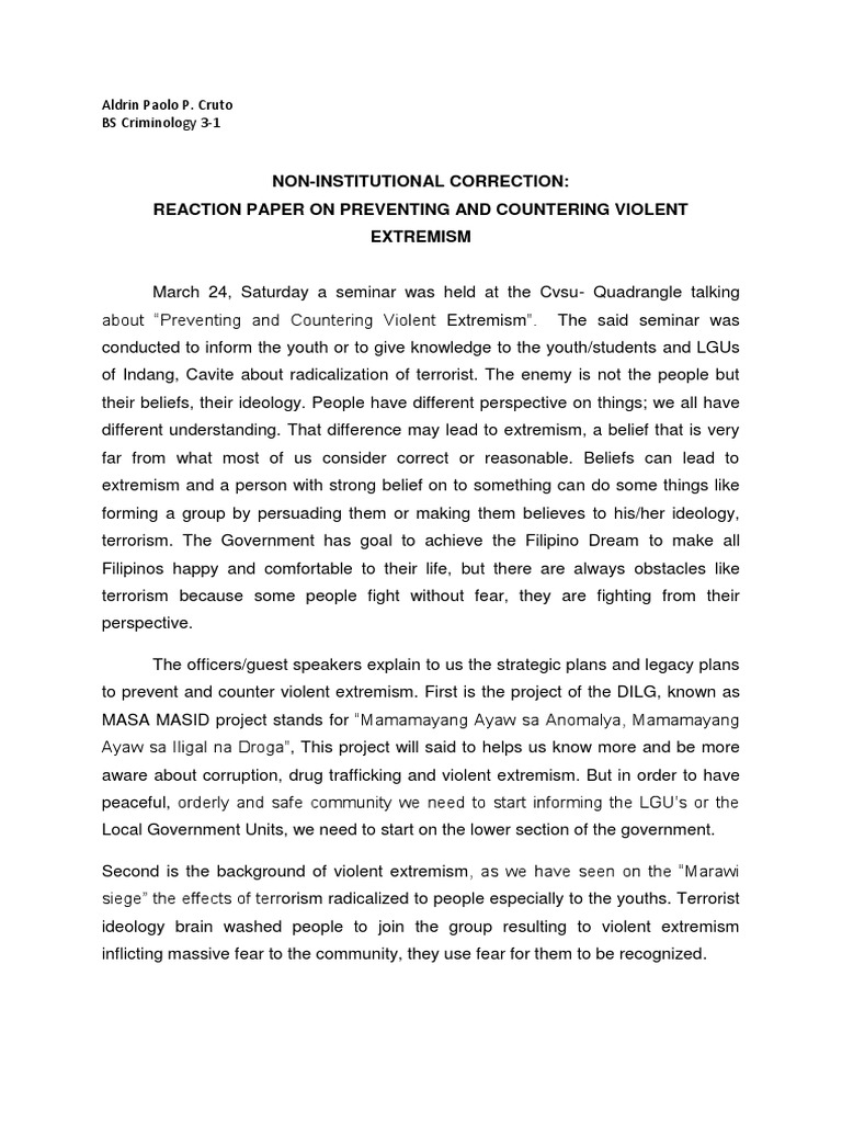 Sample Reaction Paper | PDF | Counter Terrorism | Social Media