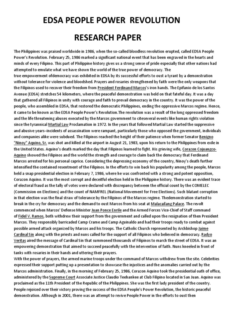 Research Paper: Edsa People Power Revolution | PDF | Corazon Aquino ...
