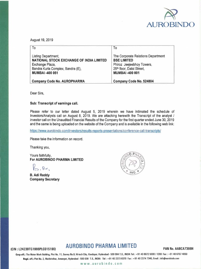 Aurobindo: Pharma | Download Free PDF | Revenue | Pharmaceutical Industry