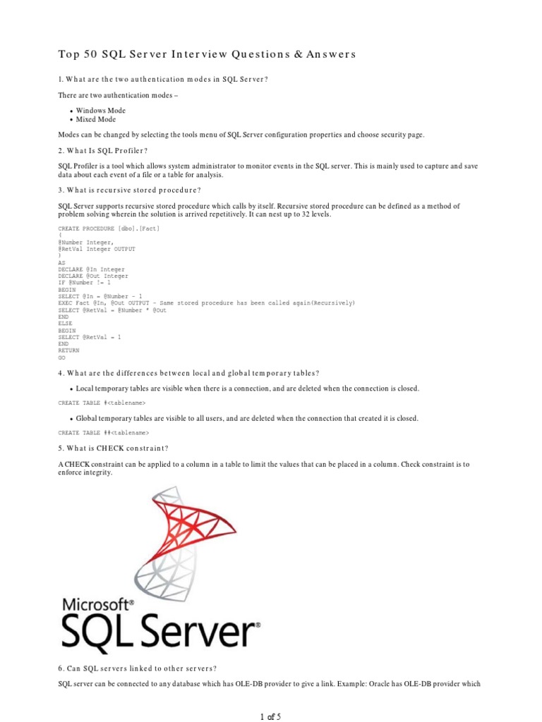 TOP 50 ASP Questions | PDF | Microsoft Sql Server | Database Index