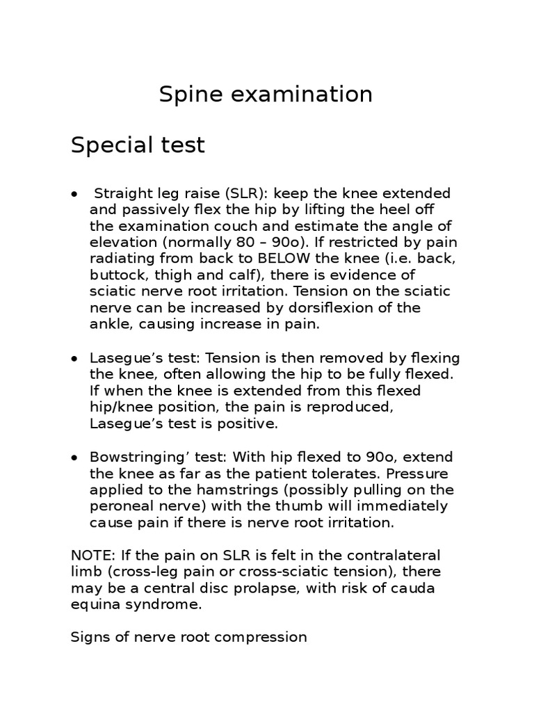 Spine Examination Special Test | PDF