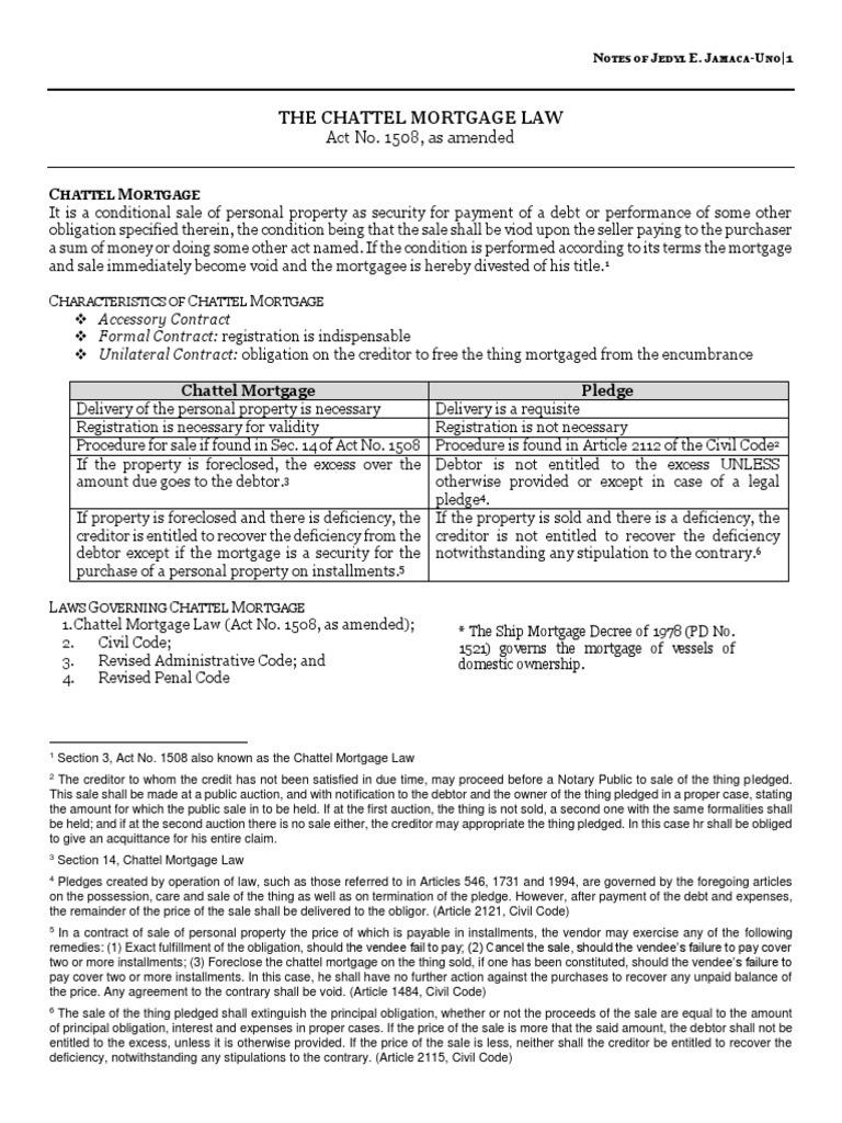 Foreclosure Process for Chattel Mortgages | PDF | Mortgage Law ...