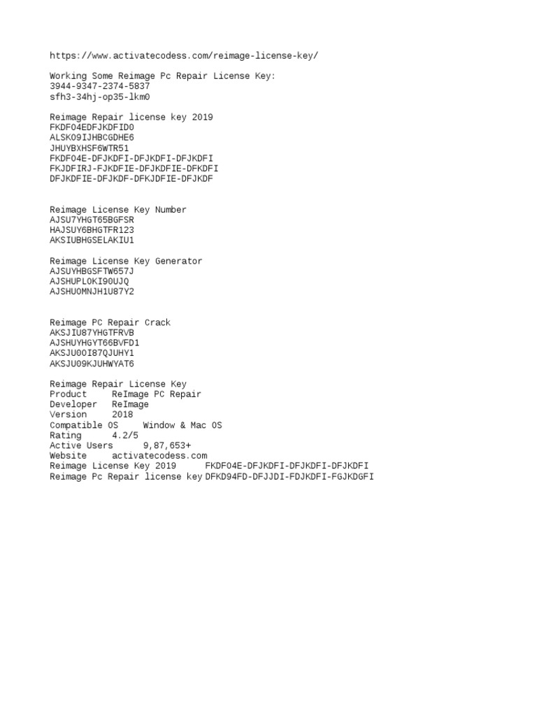 Reimage License Key 2019 | PDF