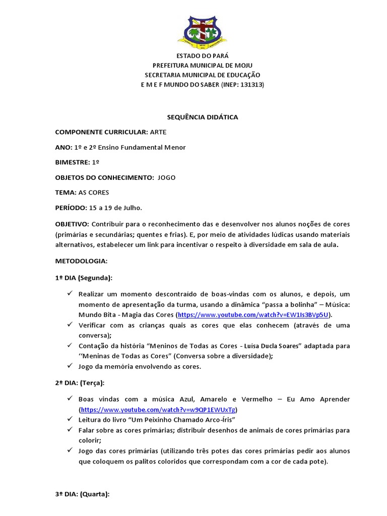 Sequência Didática - Docx Moificaa - Docx 11-1 | PDF | Cor | Formação ...
