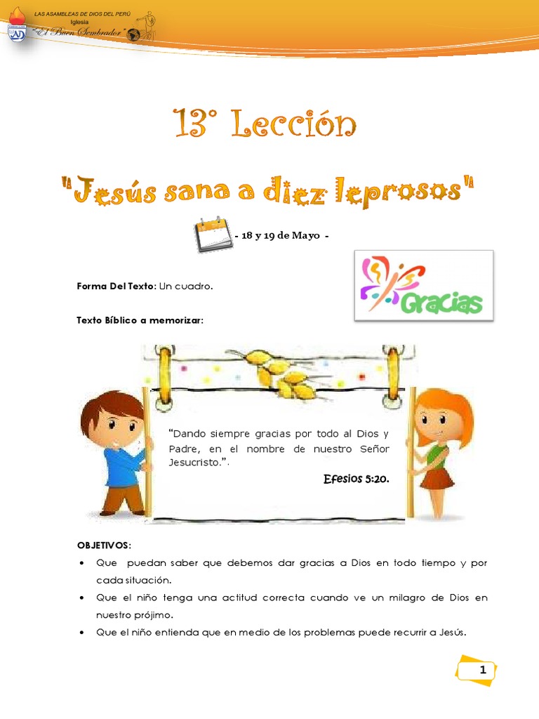 13° Lección - 18 y 19 de Mayo Jesus Sana 10 Leprosos | PDF | Fe | Jesús