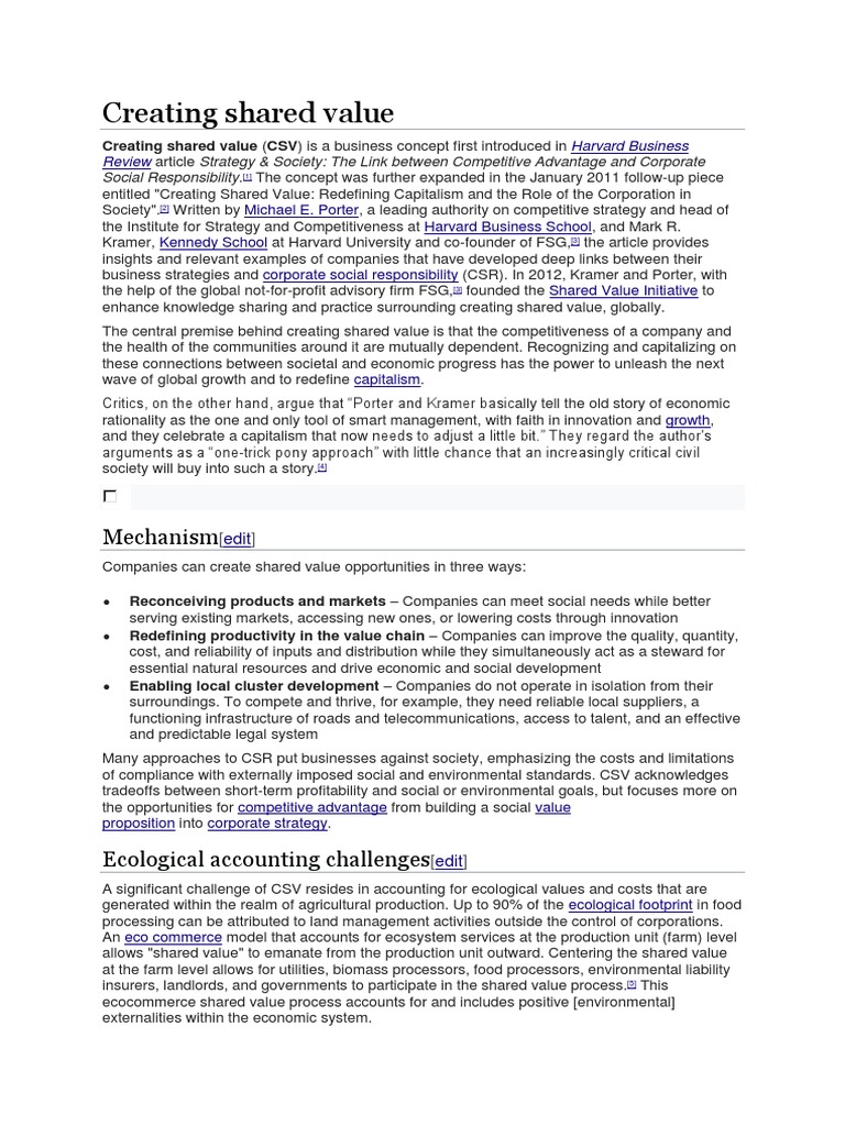 Creating Shared Value | PDF | Corporate Social Responsibility ...