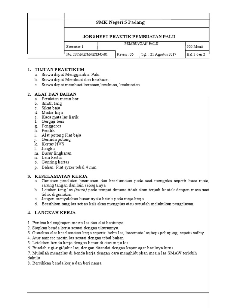 Jobsheet Praktik Pembuatan Palu | PDF