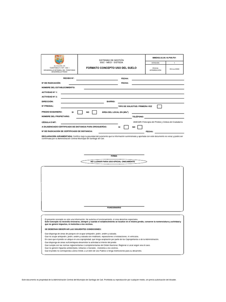 Formato Concepto De Uso De Suelo Pdf Gobierno 8866