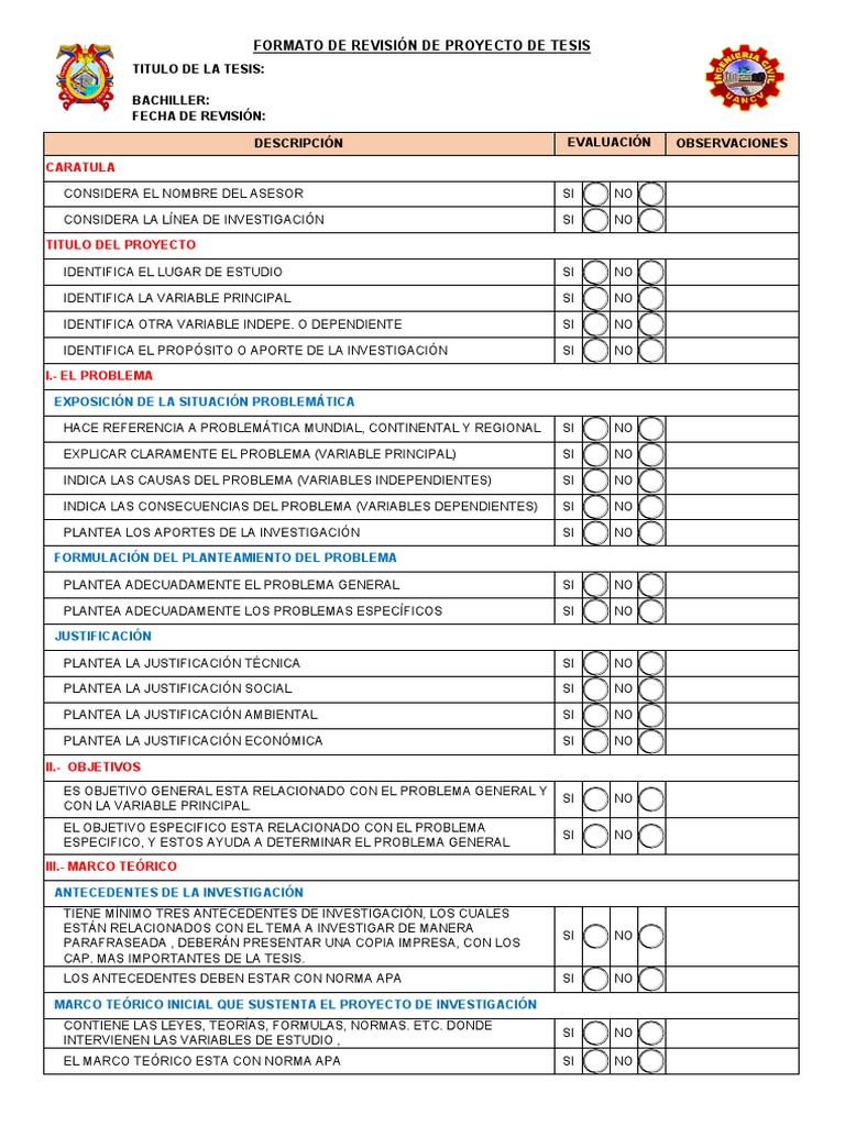 Formato de Revision de Proyecto de Tesis | PDF | Presupuesto | Medición