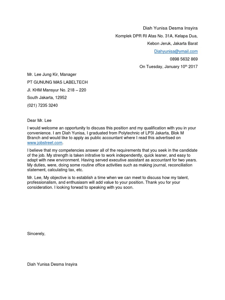 Format Cover Letter Surat Lamaran Kerja | PDF