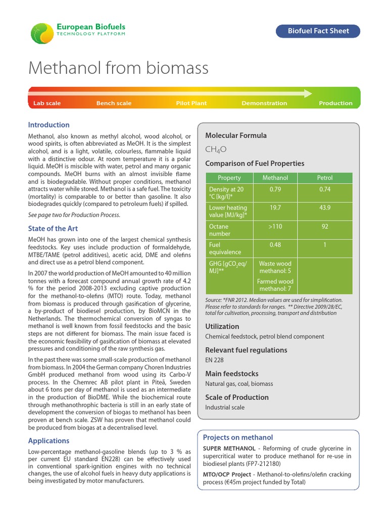 Methanol Fact Sheet | PDF | Methanol | Biomass