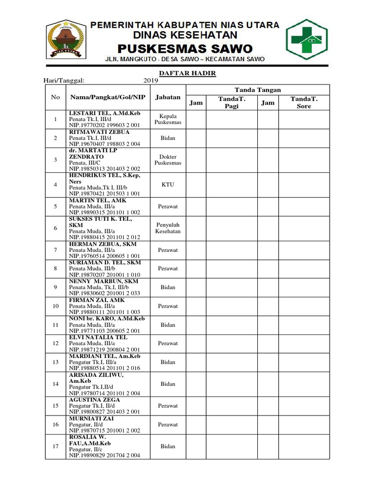 Daftar Hadir PKM SAwo Juni | PDF