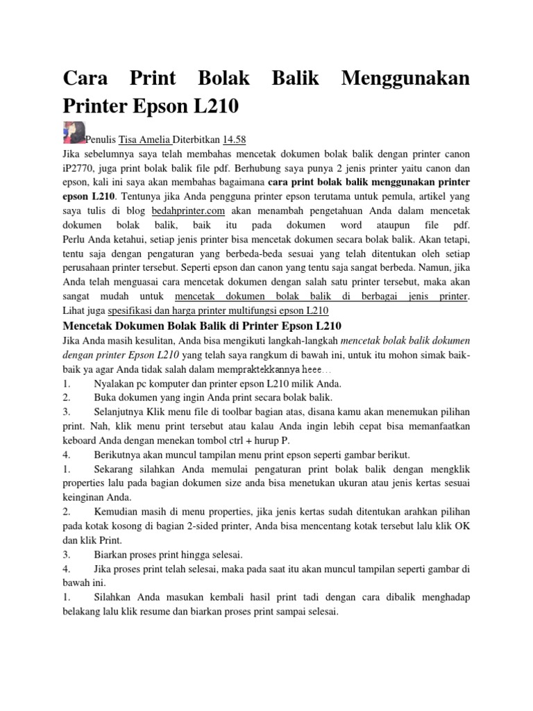 Cara Print Bolak Balik Menggunakan Printer Epson L210 Pdf