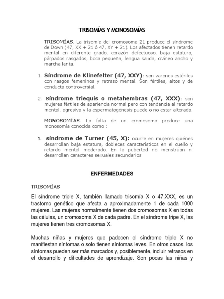 Trisomías y Monosomías | PDF | Medicina CLINICA | Medicina