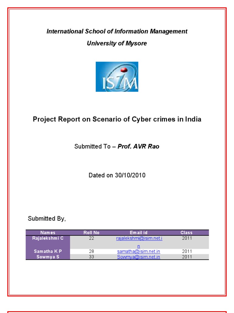 Project Report On Scenario of Cyber Crimes in India | PDF | Cybercrime ...