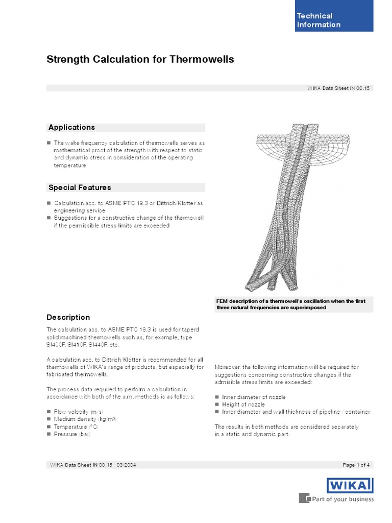 Strenght Calculation For Thermowells | PDF | Nozzle | Fluid Dynamics