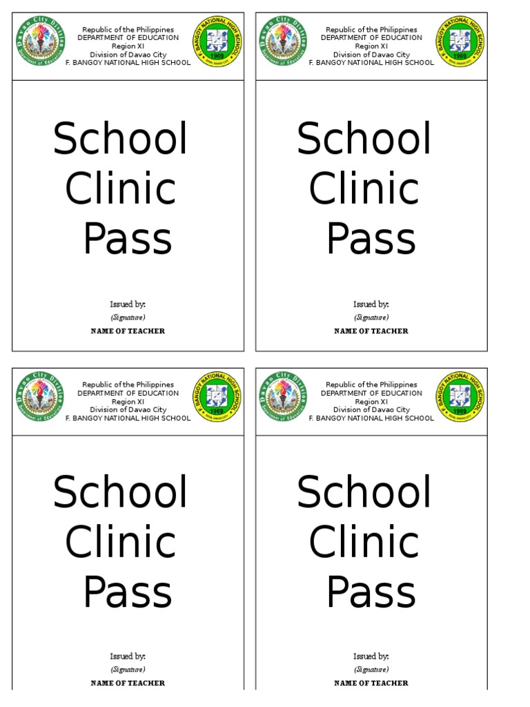 School Clinic Pass Template | PDF