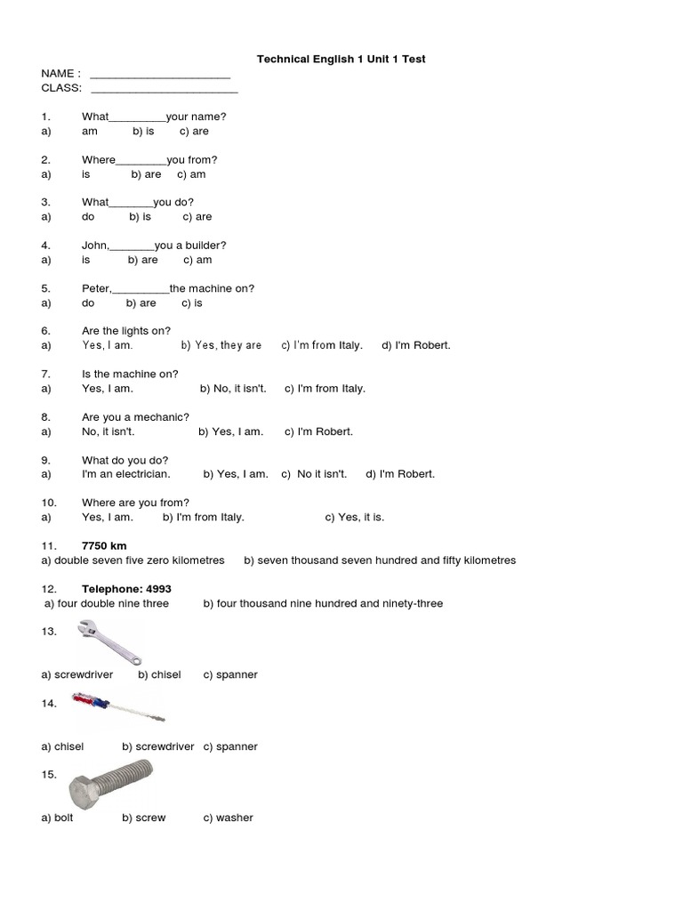 Technical English 1 Unit 1 Test | PDF