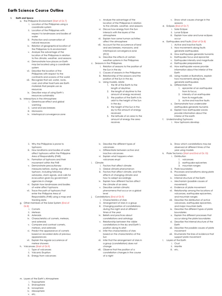 Jhs Earth Science Outline | Download Free PDF | Earth | Earthquakes