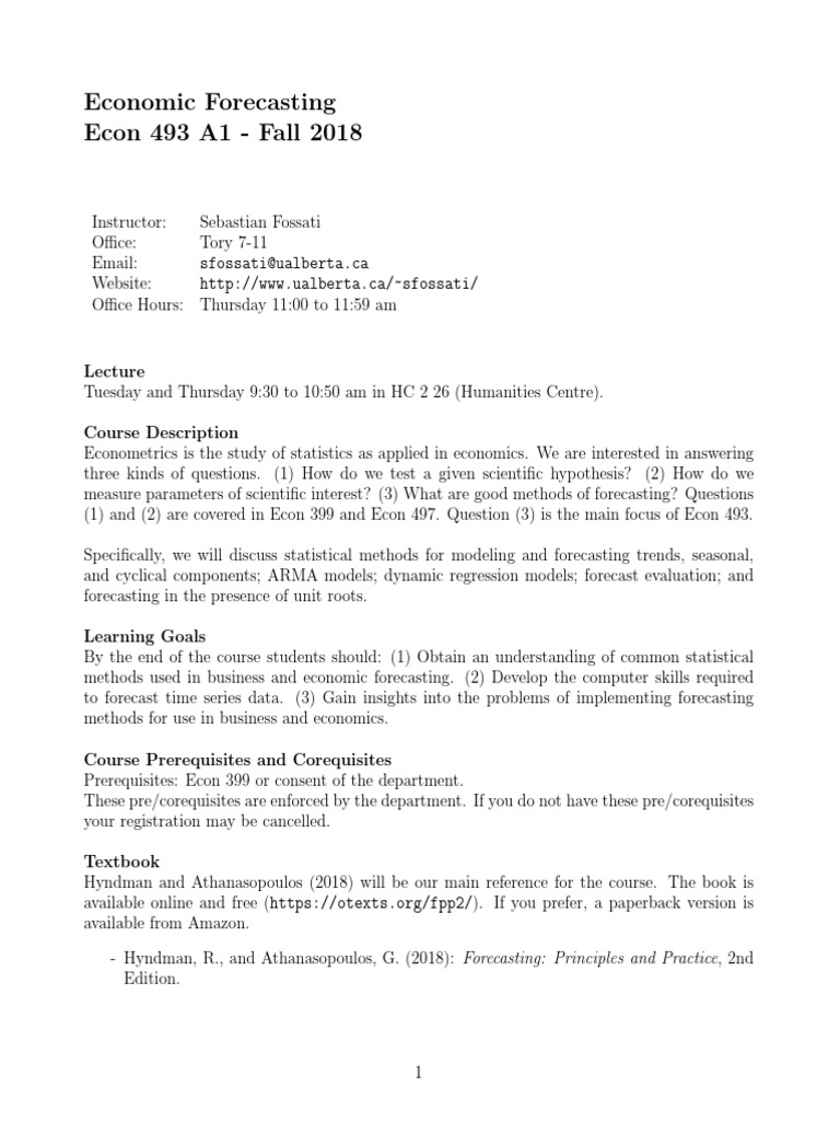 Economic Forecasting Econ 493 A1 - Fall 2018 | PDF | Academic ...