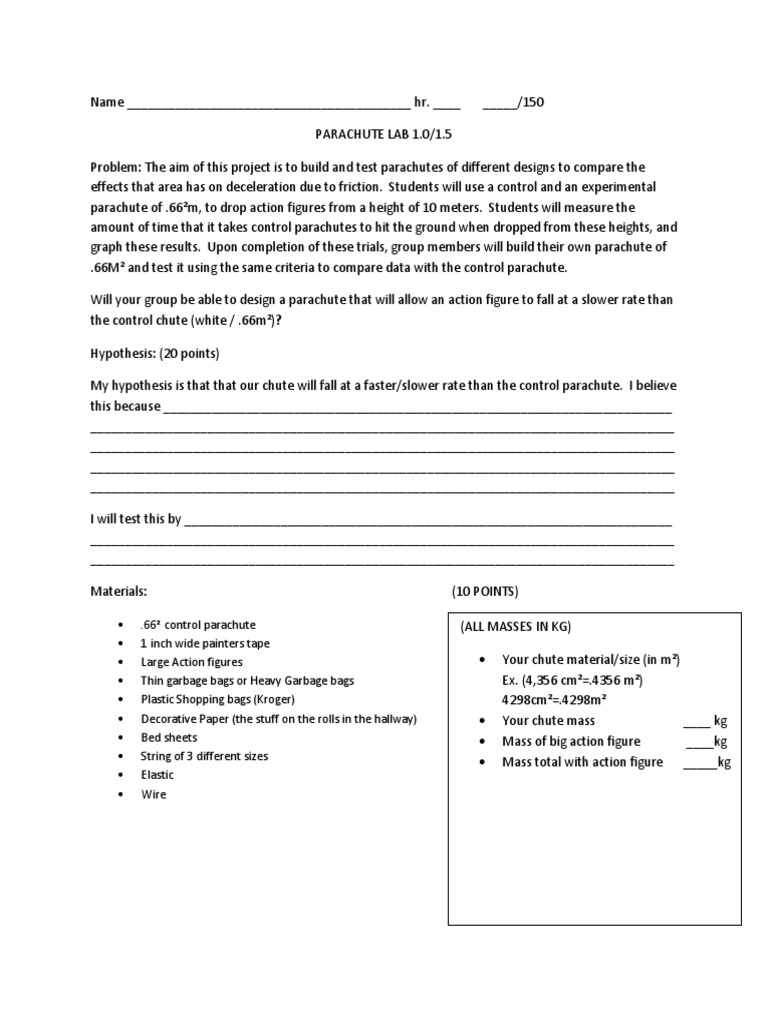 Parachute Lab 1 | Download Free PDF | Parachute | Velocity
