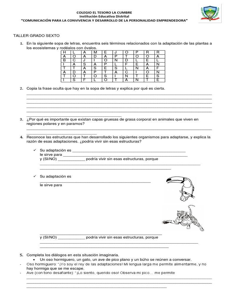 Taller 1 Adaptaciones Grado Sexto | PDF | Aves | Organismos