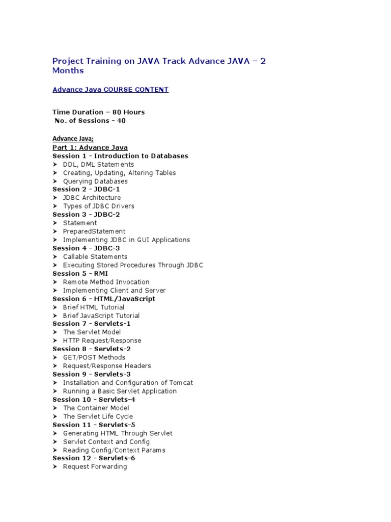 Project Training On JAVA Track Advance JAVA - 2 Months | PDF | Java (Programming Language ...