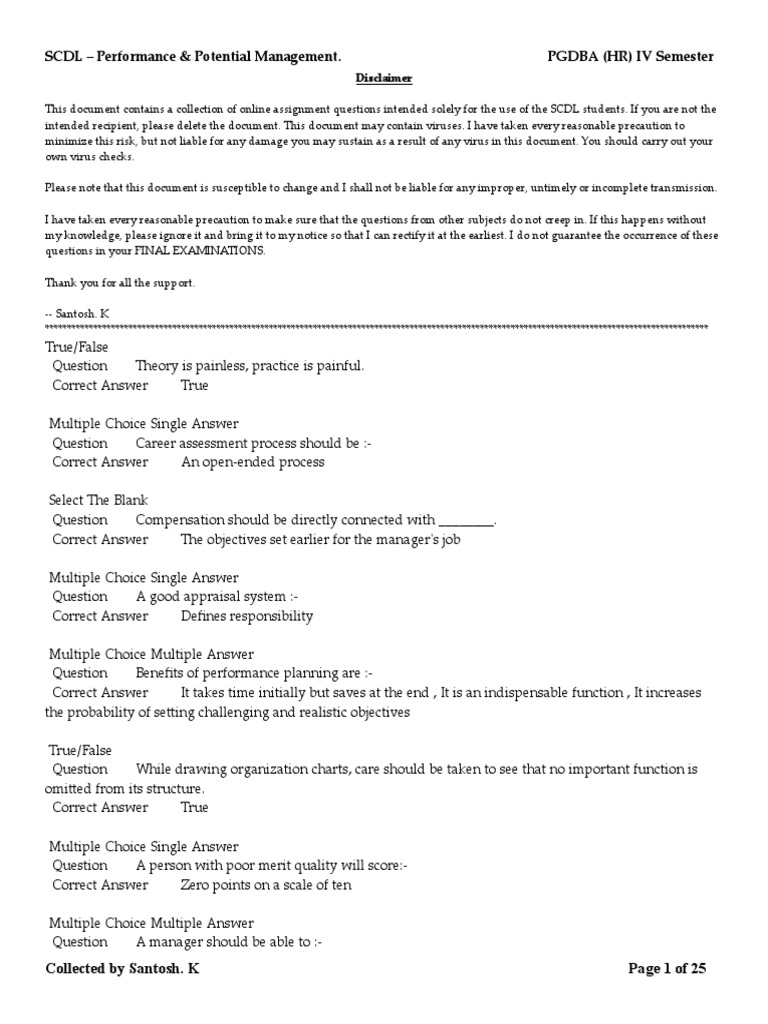 SCDL - Performance & Potential Management. Pgdba (HR) Iv Semester | PDF ...