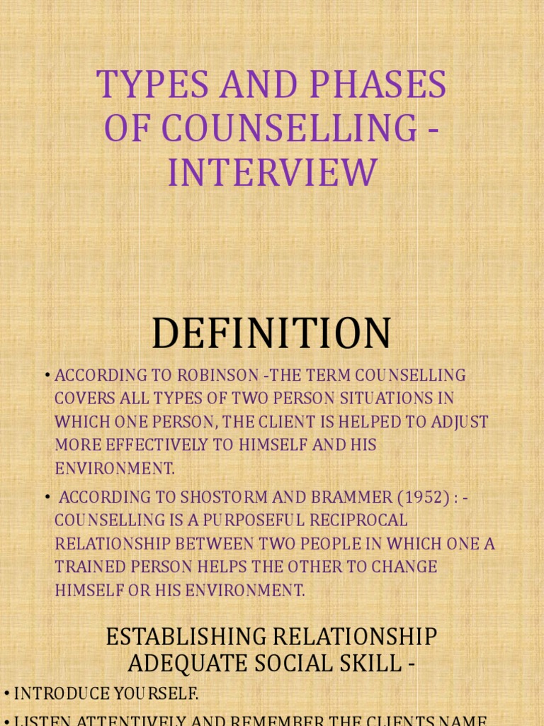Types and Phases of Counselling - Interview | PDF | Psychotherapy ...
