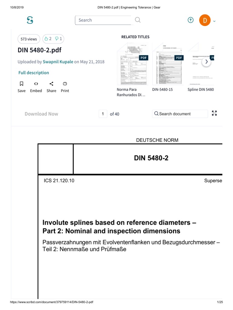 DIN 5480-2.PDF - Engineering Tolerance - Gear | PDF | Standardization