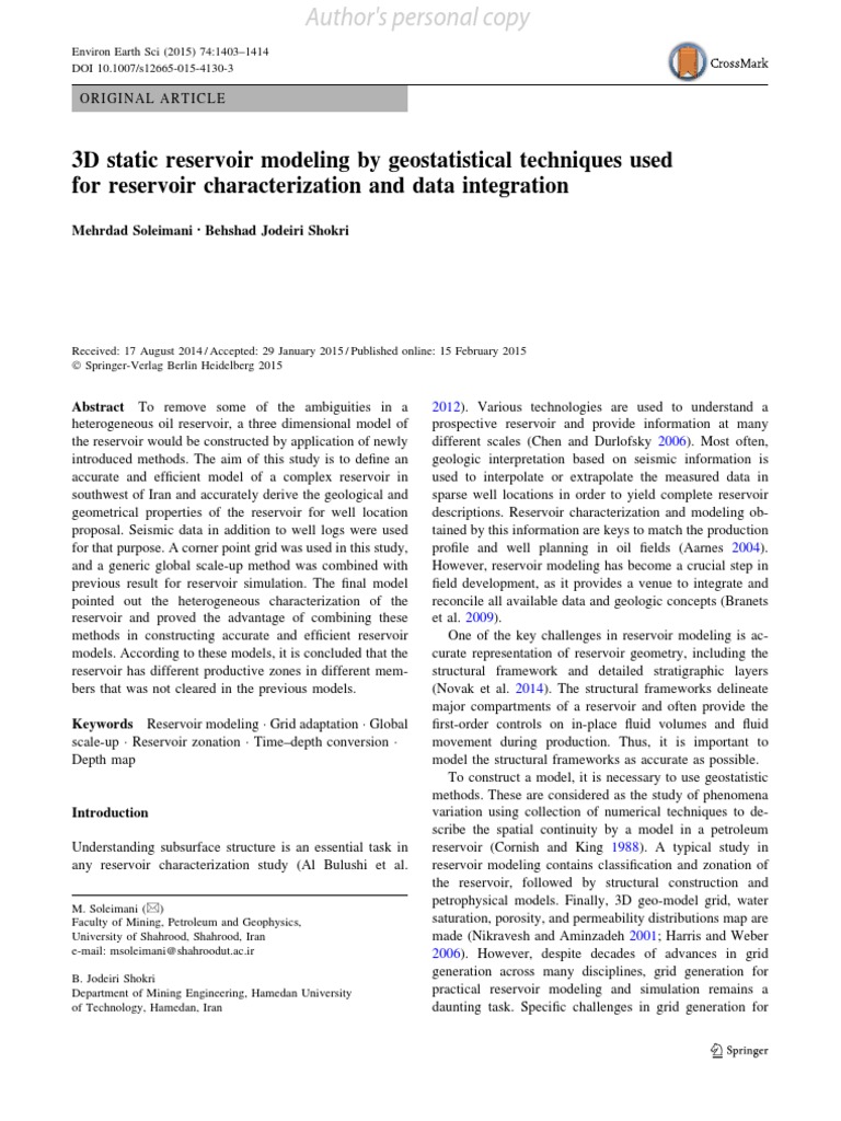 3D Static Reservoir Modeling Using Geostatistical Techniques | PDF ...