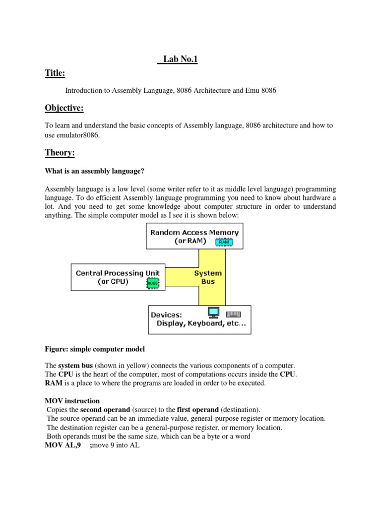 Lab No 1 COA (9-2-2017) | PDF | Assembly Language | Subroutine