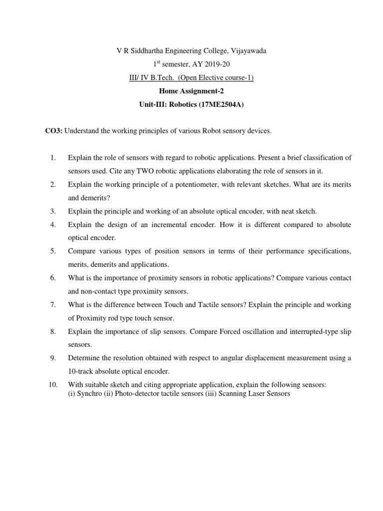 Home Assignment-2 Unit-III: Robotics (17ME2504A) | PDF