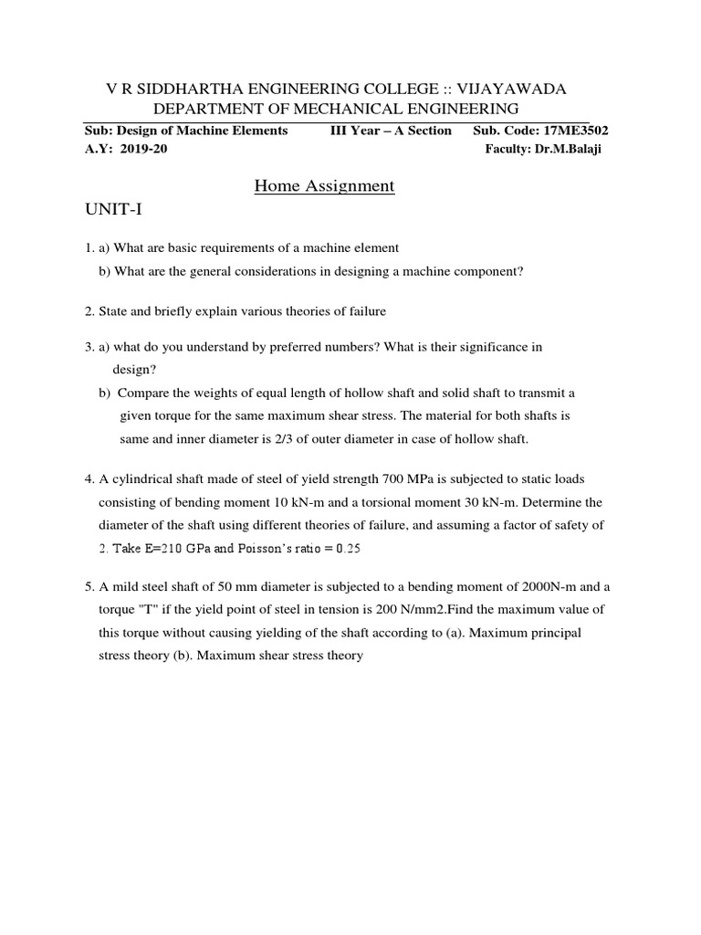 Dme Home Assignment 2019-20 | Download Free PDF | Bending | Yield (Engineering)