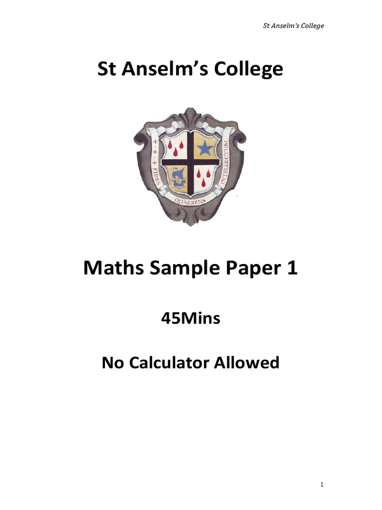 St Anselm's College Maths Sample Paper | PDF | Teaching Mathematics