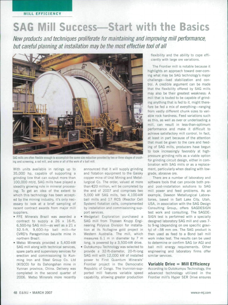 SAG Mill Success Start With The Basics PDF | PDF | Mill (Grinding) | Mining