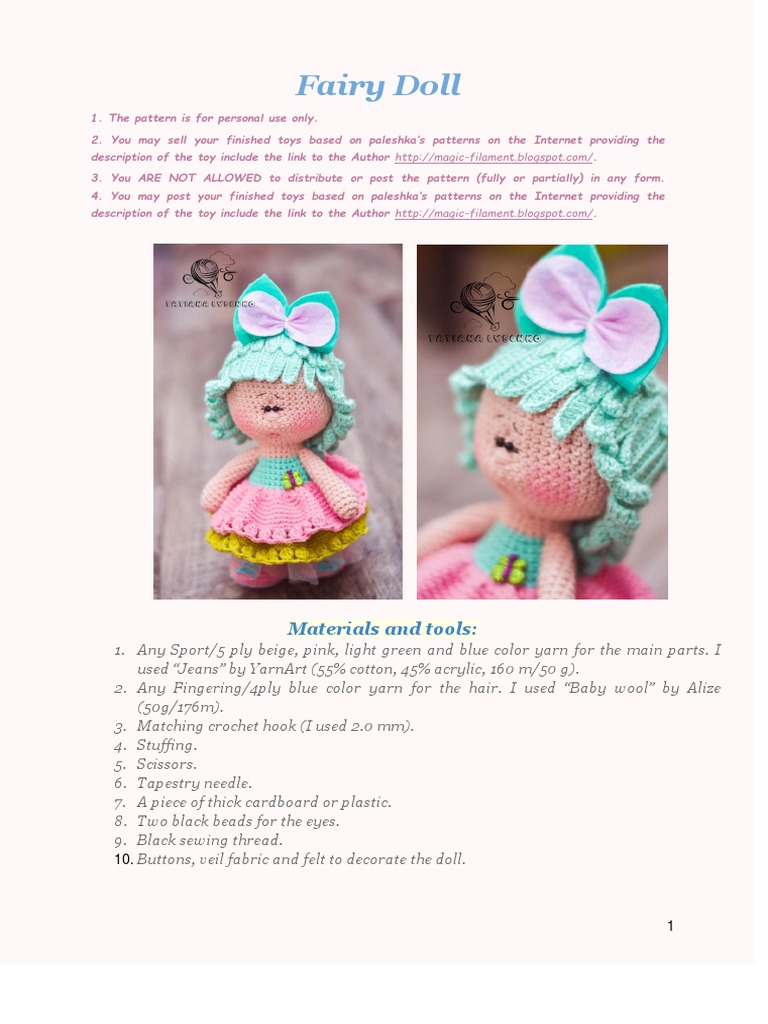 Fairy Doll Materials And Tools Pdf Crochet Yarn