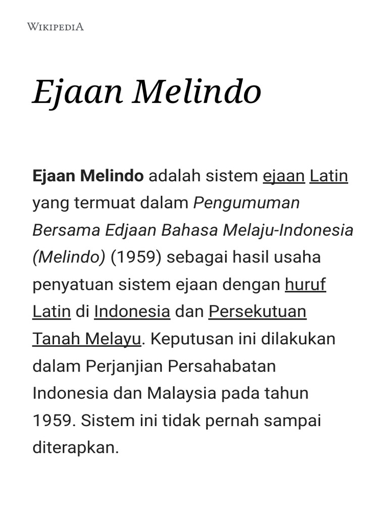 Ejaan Melindo - Wikipedia Bahasa Indonesia, Ensiklopedia Bebas | PDF