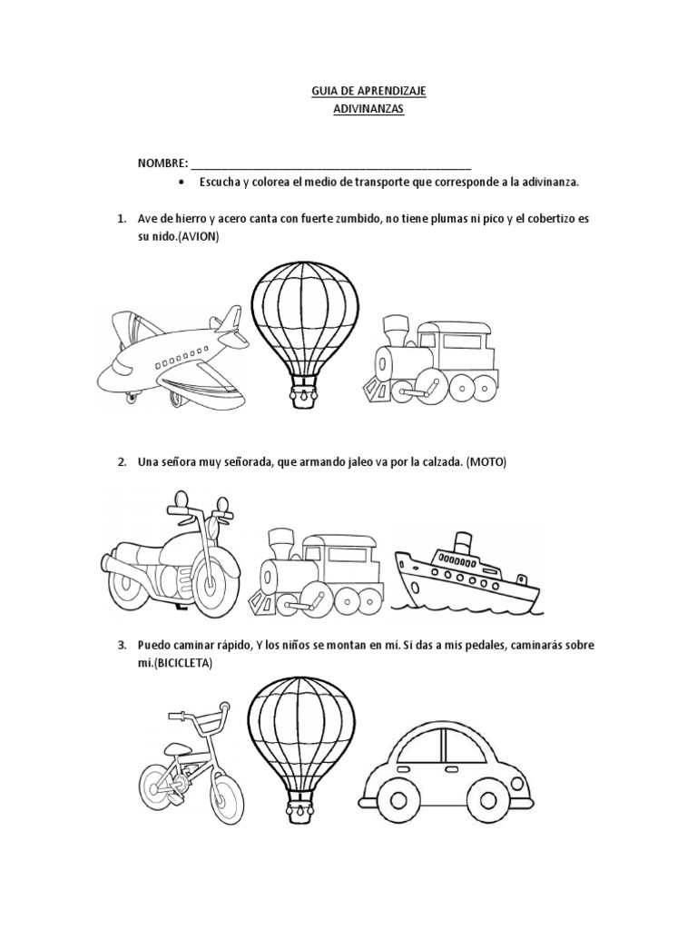 Guia Adivinanzas Medios de Transportes | PDF