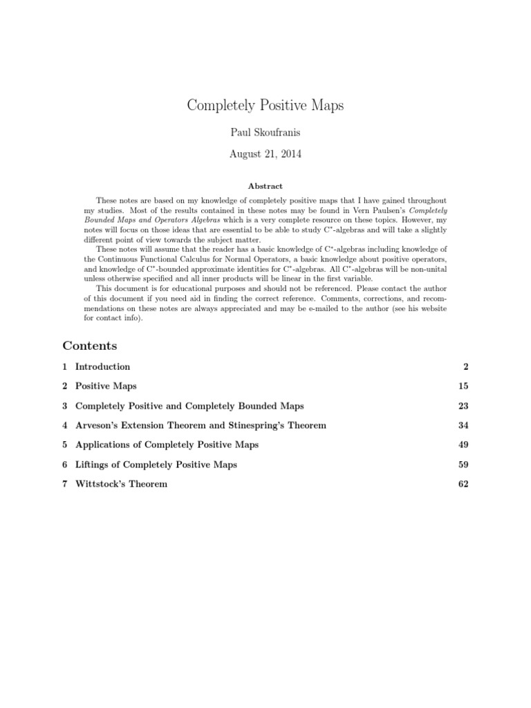 Completely Positive Maps | Download Free PDF | Functional Analysis | Hilbert Space
