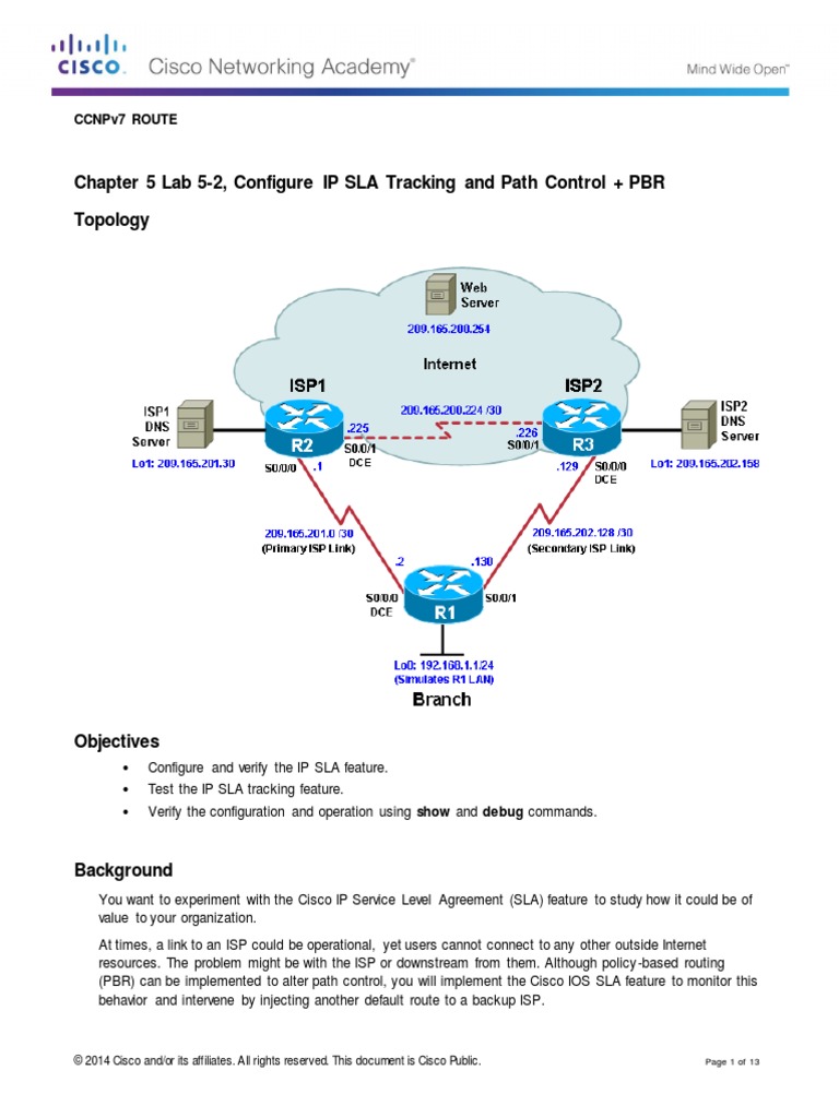 CCNPv7 - ROUTE - Lab5-2 - IP - SLA - Tracking and Path Control - Student With PBR PDF | Download ...
