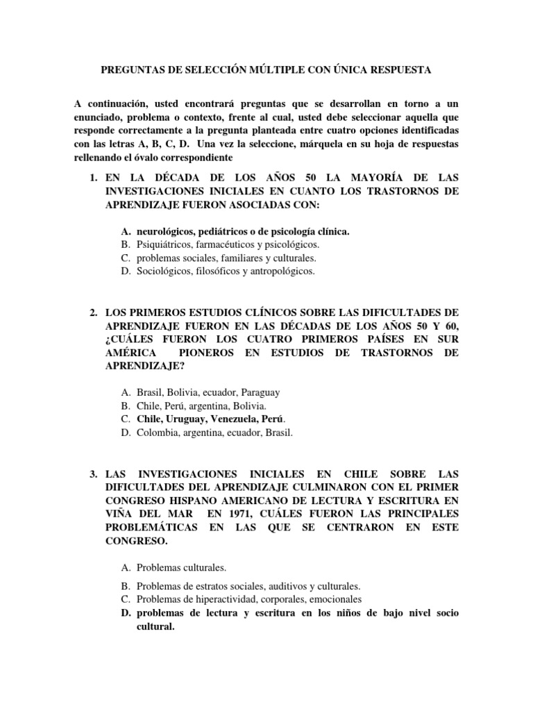 Preguntas de Selección Múltiple para Niños | PDF | Dislexia | Aprendizaje