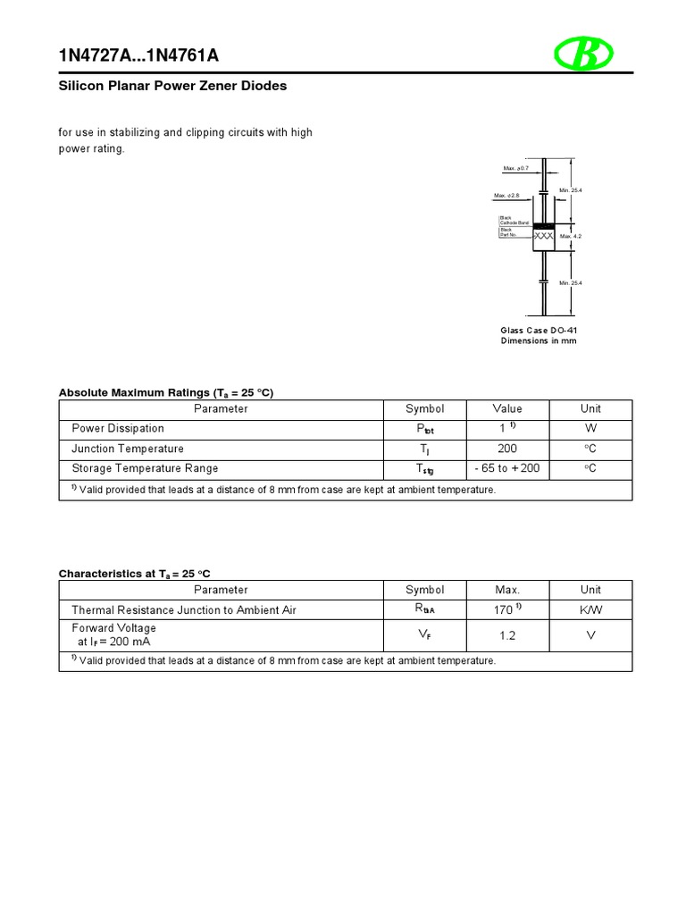 1N4727A | PDF | Electrical Resistance And Conductance | Diode